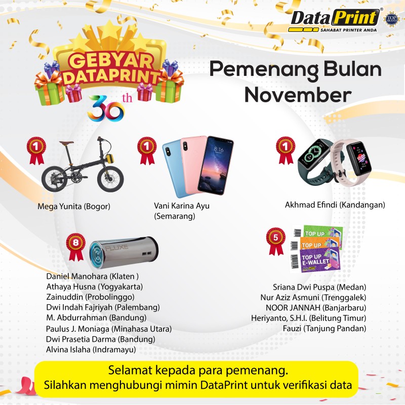 Pemenang Gebyar DataPrint Bulan Oktober - Desember 2022 - DataPrint
