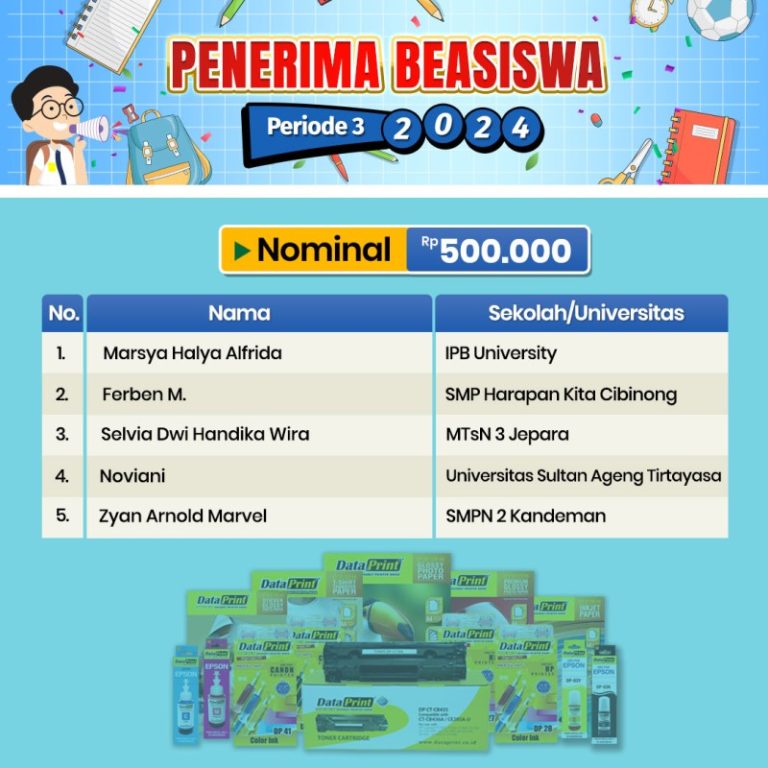 Pengumuman Penerima BEASISWA DataPrint Periode 3 Tahun 2024 - DataPrint